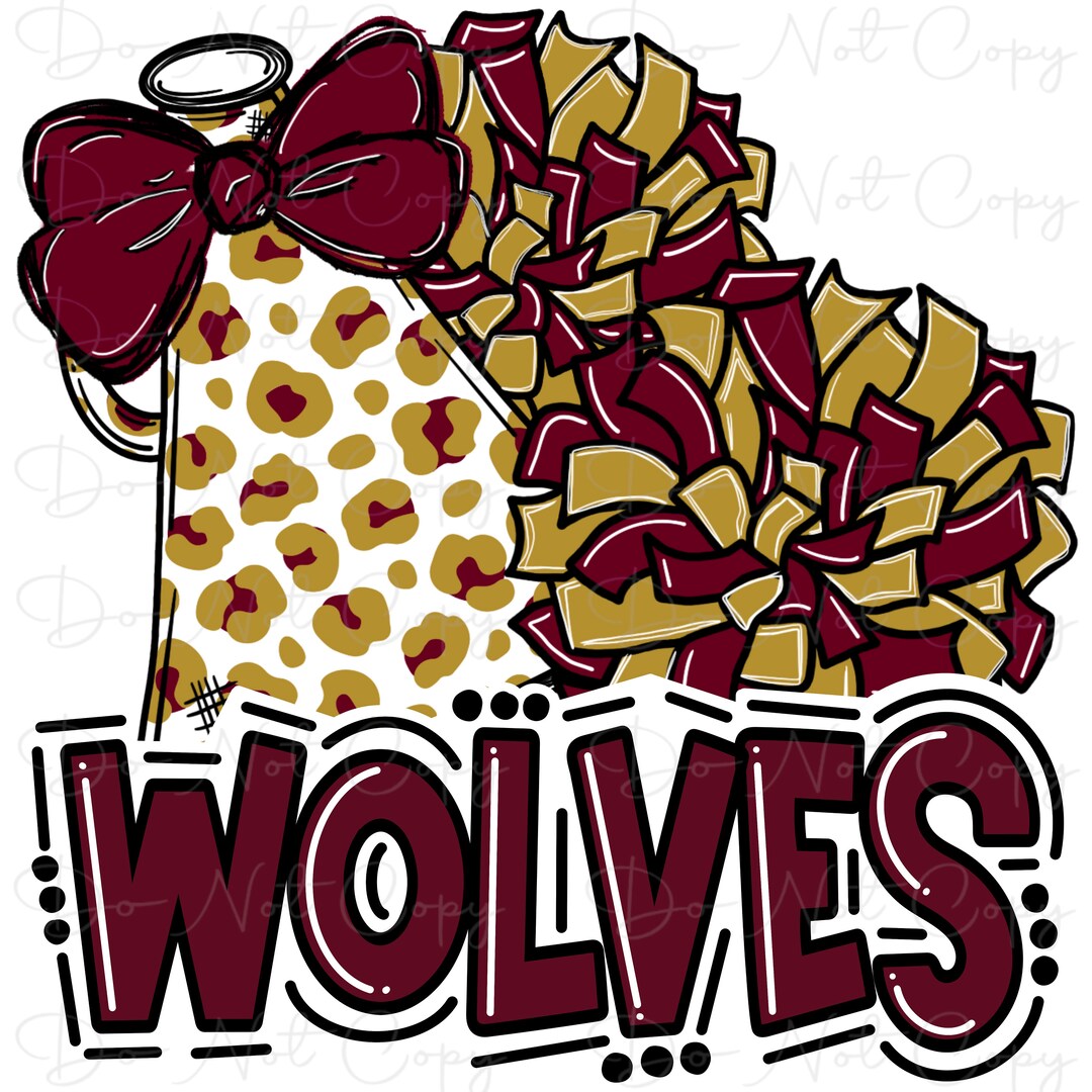 WOLVES - Cheer Pompoms Megaphone Mascot - Doodle Letters - Sublimation ...