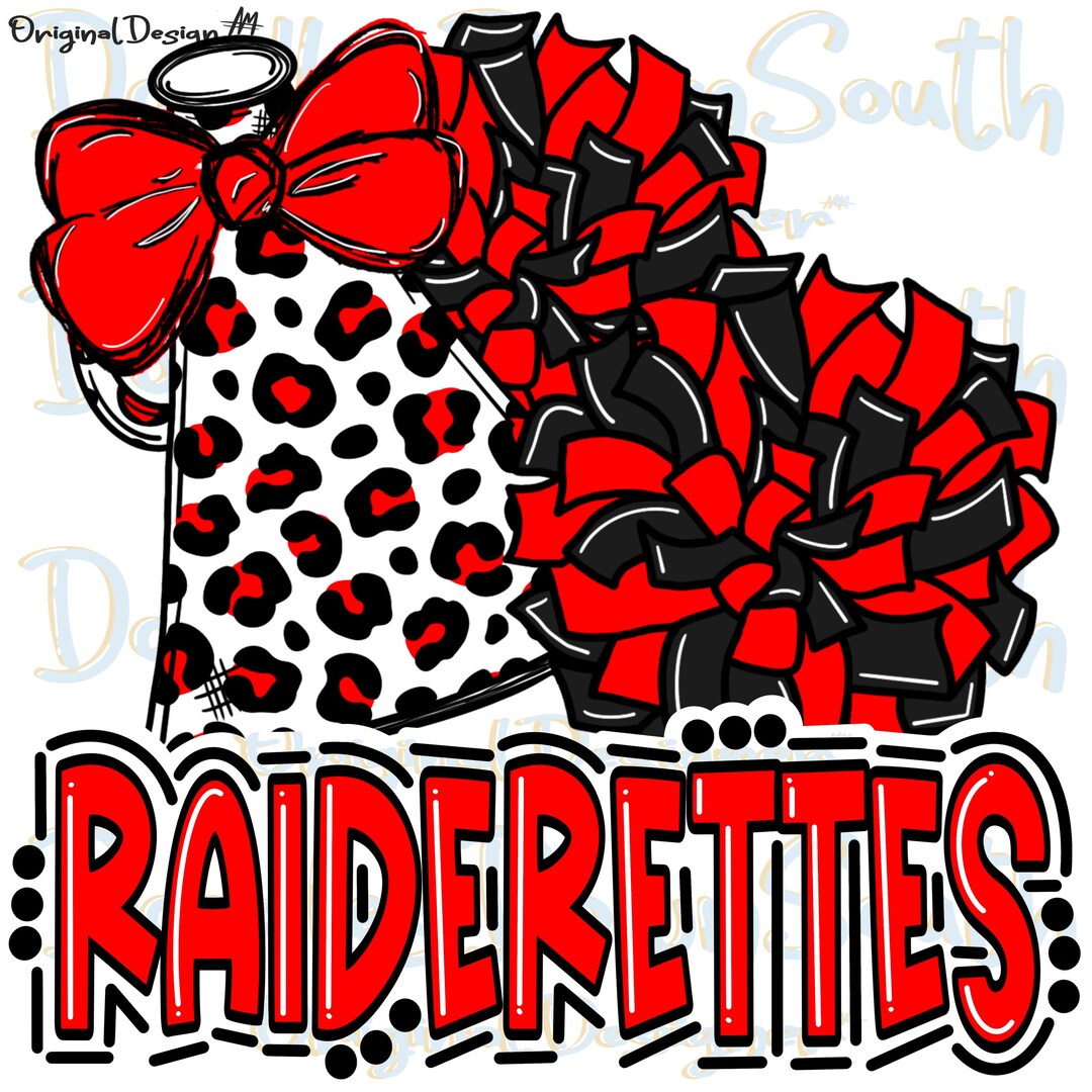 RAIDERETTES - Cheer Pompoms Megaphone Mascot - Black and Red - Doodle ...