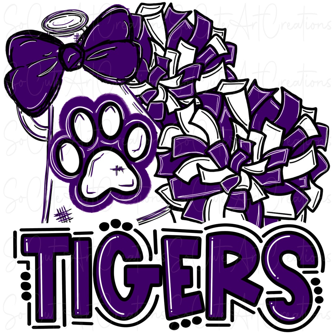TIGERS - Cheer Pompoms Megaphone Mascot - Purple and Yellow Gold ...