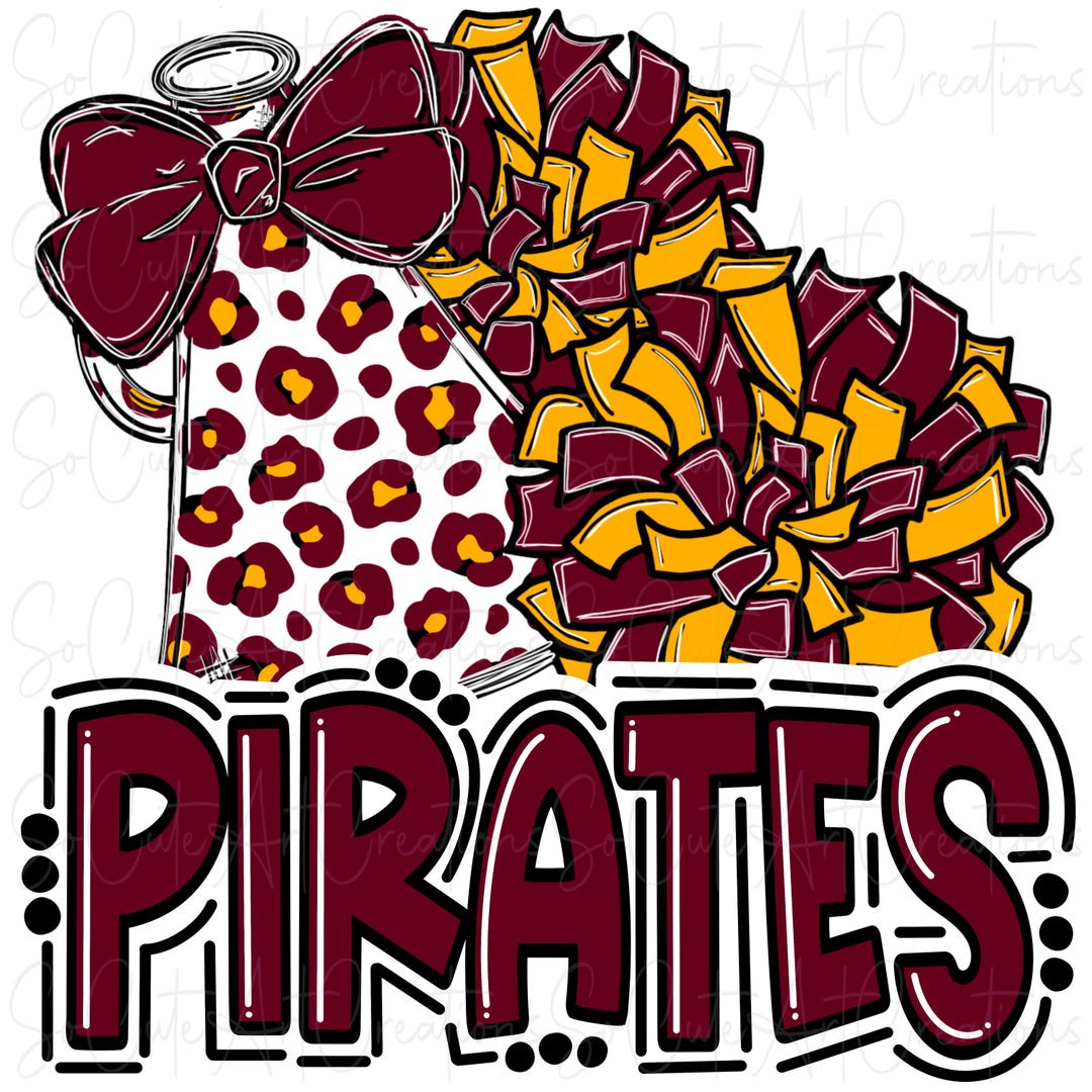 PIRATES - Cheer Pompoms Megaphone Mascot - Doodle Letters - Sublimation ...