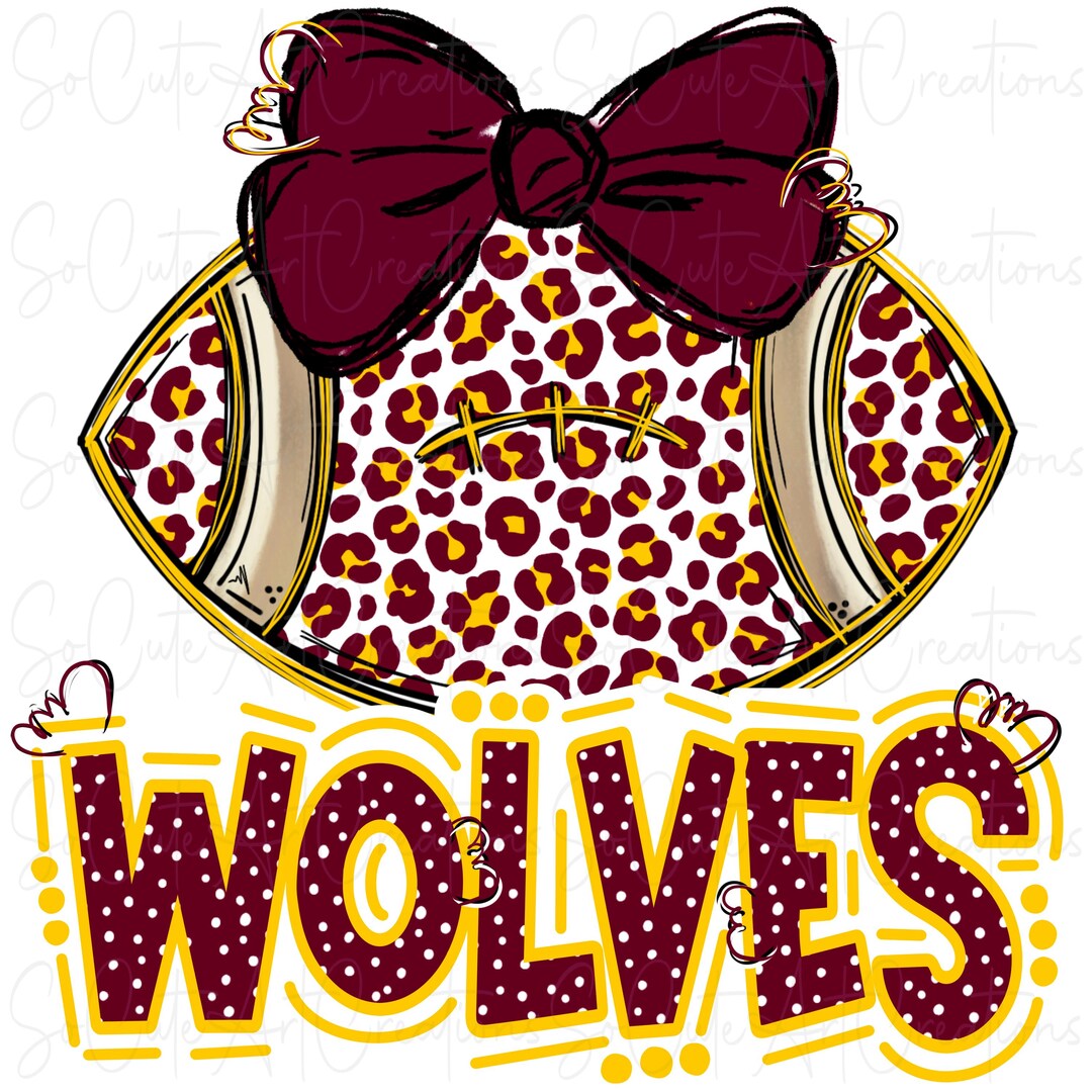 Wolves Football and Bow - Doodle Letters - School Spirit - Sublimation ...