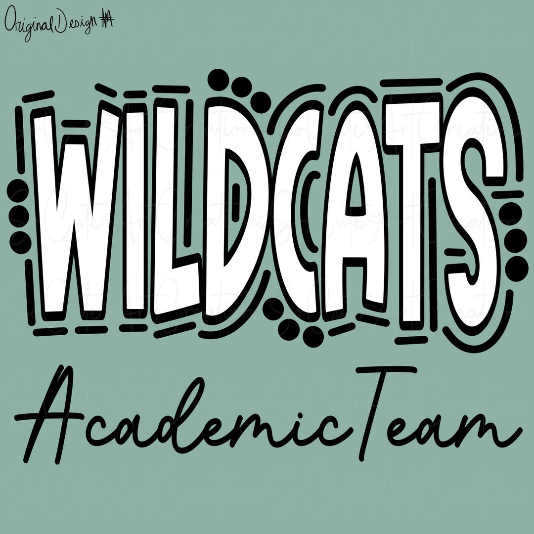 WILDCATS Academic Team - Doodle Word Black and White - Dtf Sublimation ...