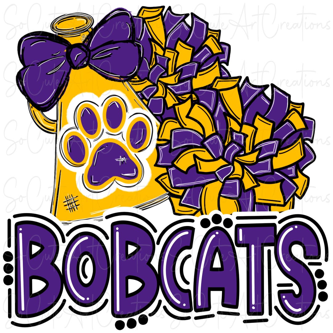 BOBCATS - Cheer Pompoms Football Megaphone Mascot - Purple and Yellow ...