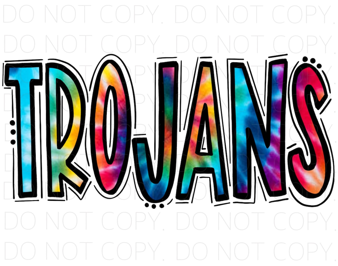 TROJANS - Doodle Letters Tiedye - Sublimation PNG - Digital Artwork ...