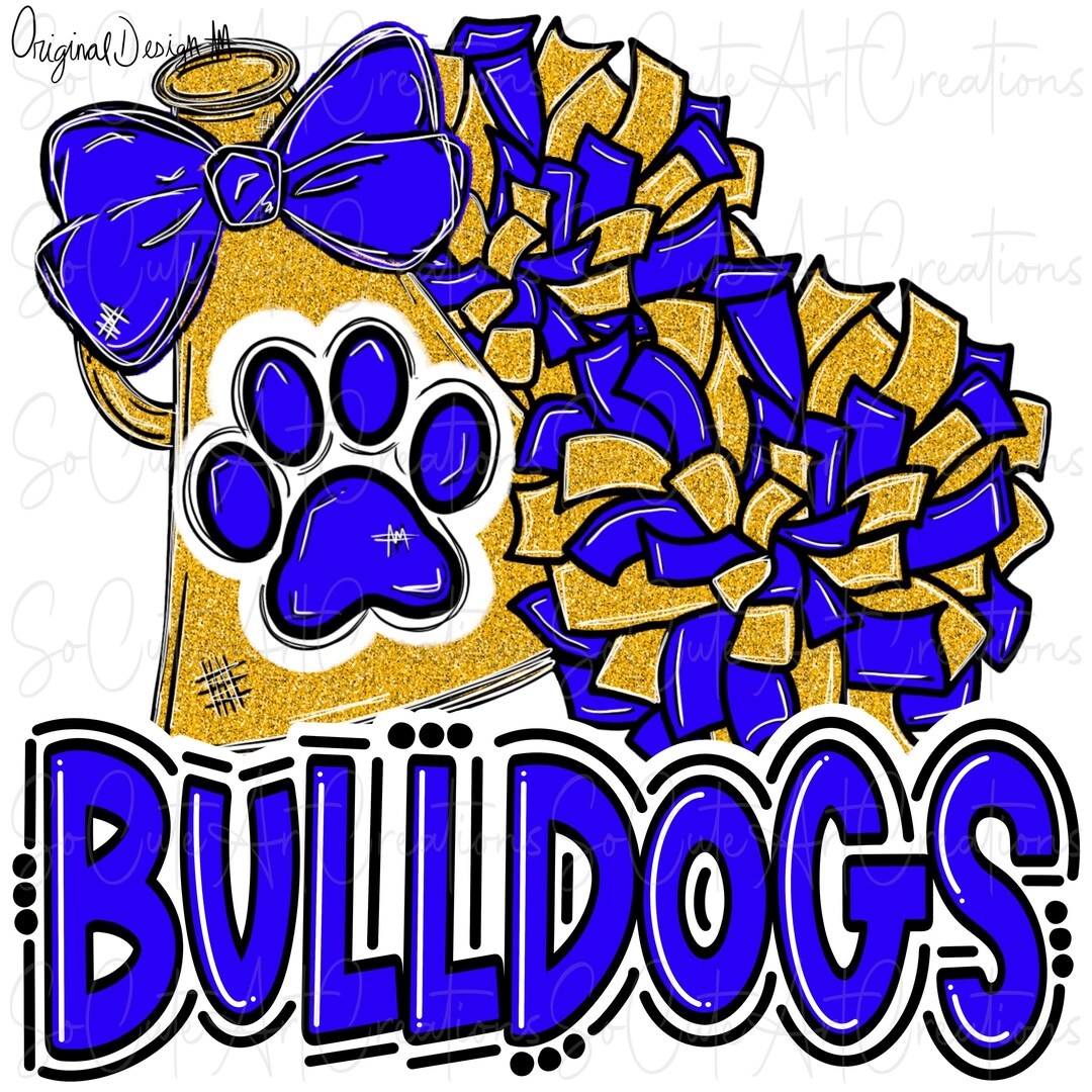 BULLDOGS - Glitter Cheer Pompoms Megaphone - Doodle Word - DTF Sublimation PNG - Digital Artwork ...