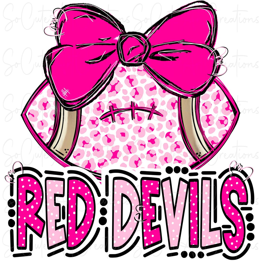Red Devils - PINK - Football and Bow - Doodle Word - School Spirit ...