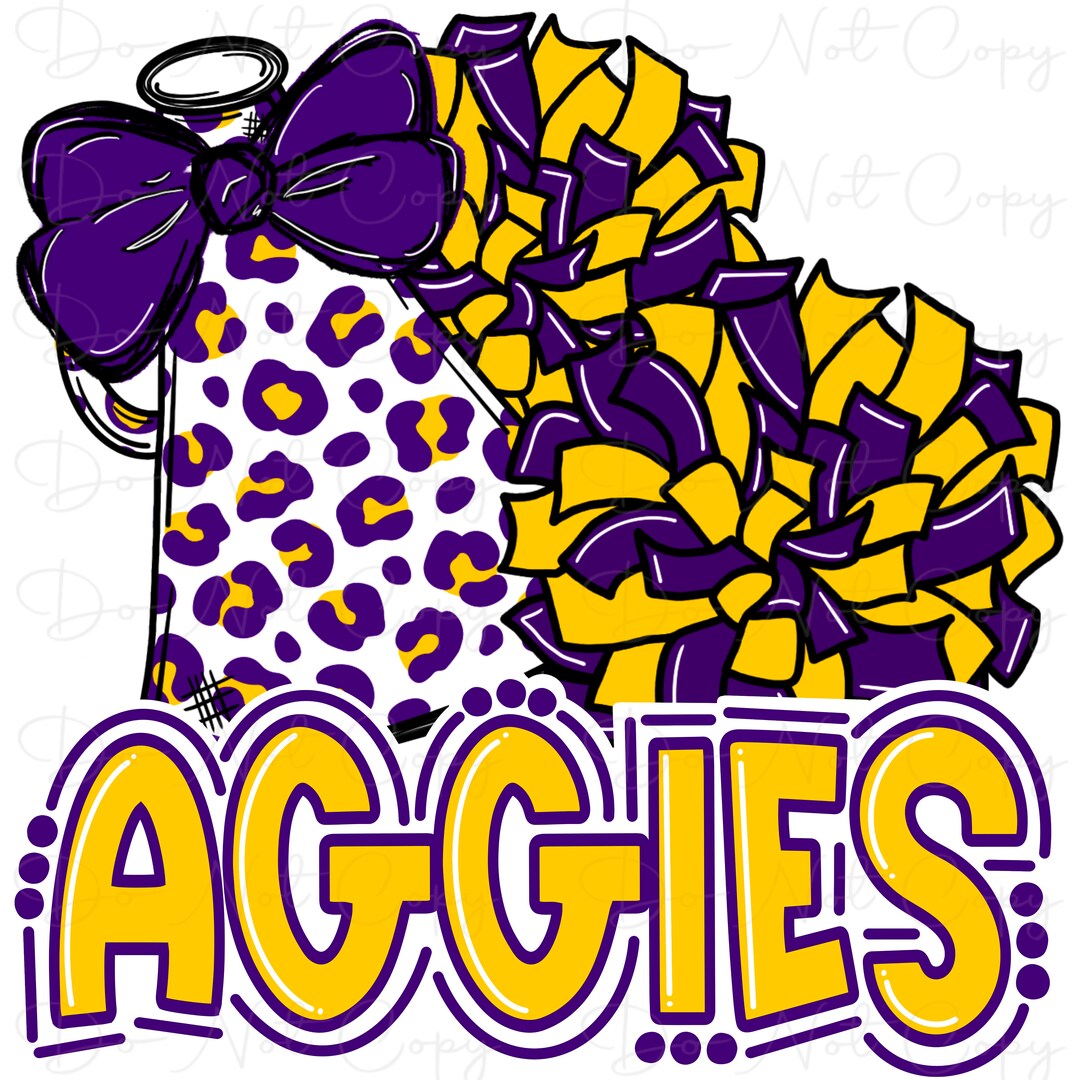 AGGIES - Cheer Pompoms Megaphone Mascot - Purple and Yellow - Doodle ...