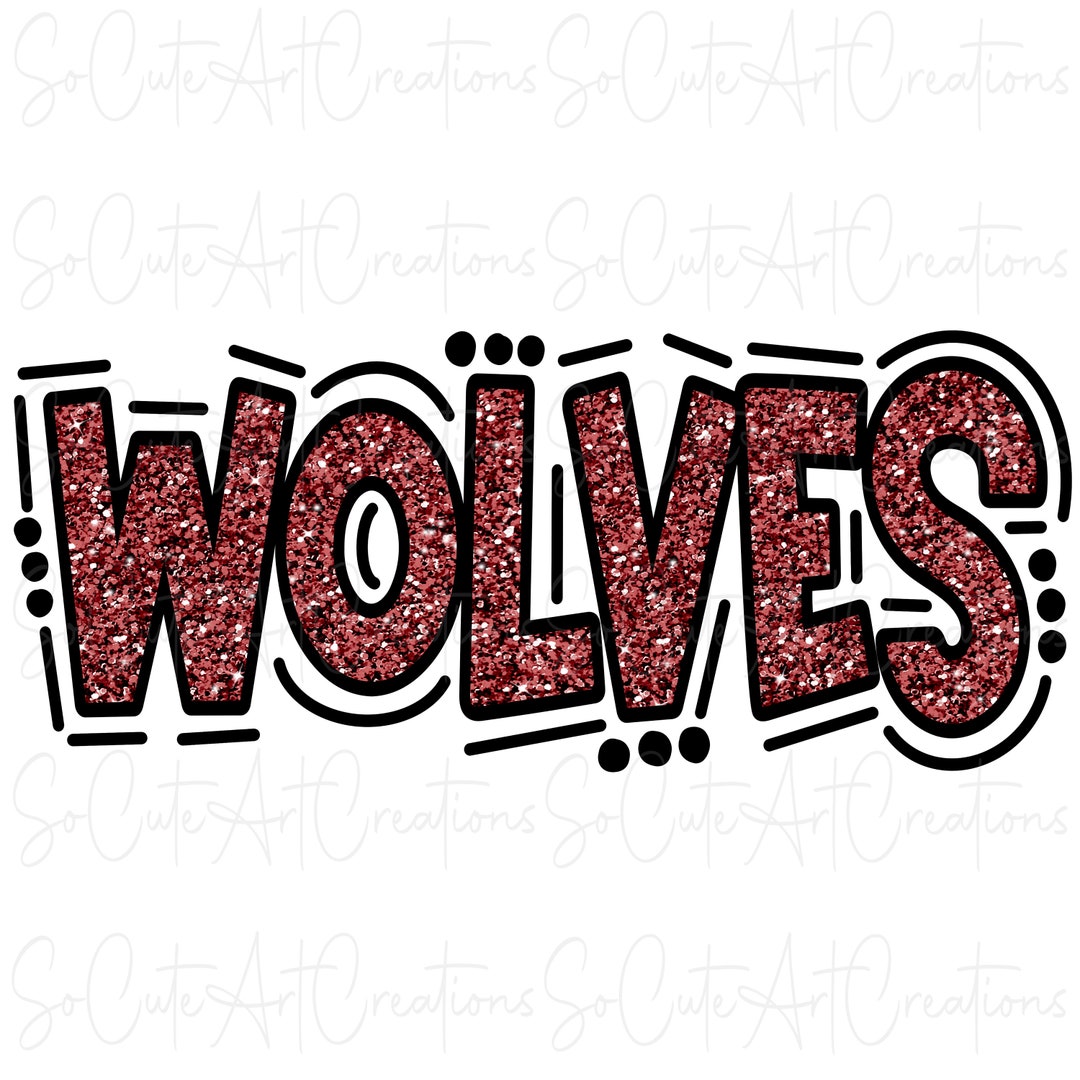WOLVES - Doodle Word Glitter Maroon - Sublimation PNG - Digital Artwork ...
