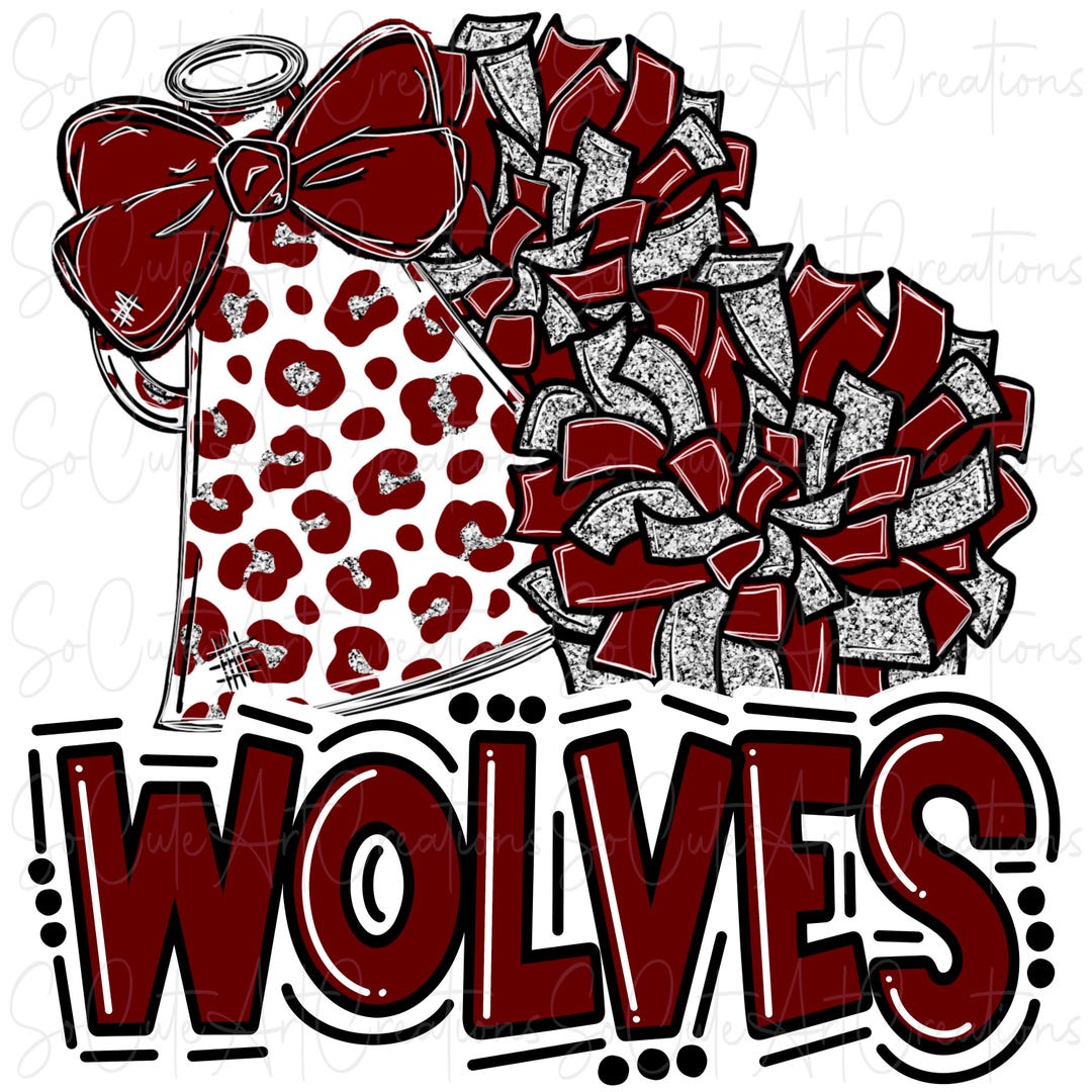 WOLVES Cheer Pompoms Megaphone Mascot Doodle Letters Sublimation PNG ...