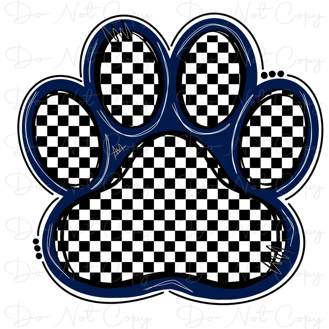 Paw Print - Checker Navy Blue - Sublimation DTF - PNG - Digital Artwork ...