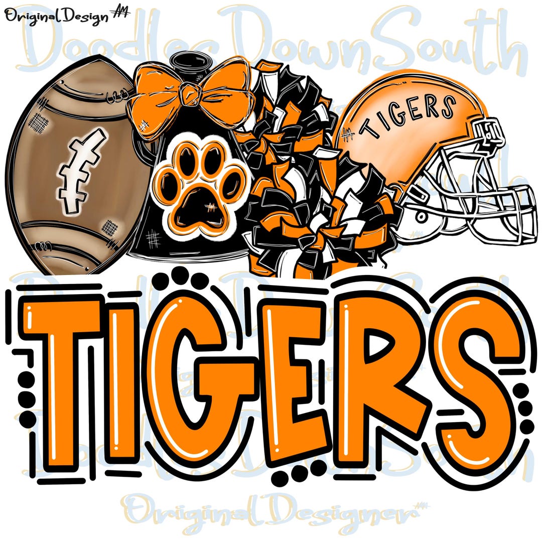TIGERS - Football Helmet Cheer Pompoms Megaphone Mascot - Doodle ...