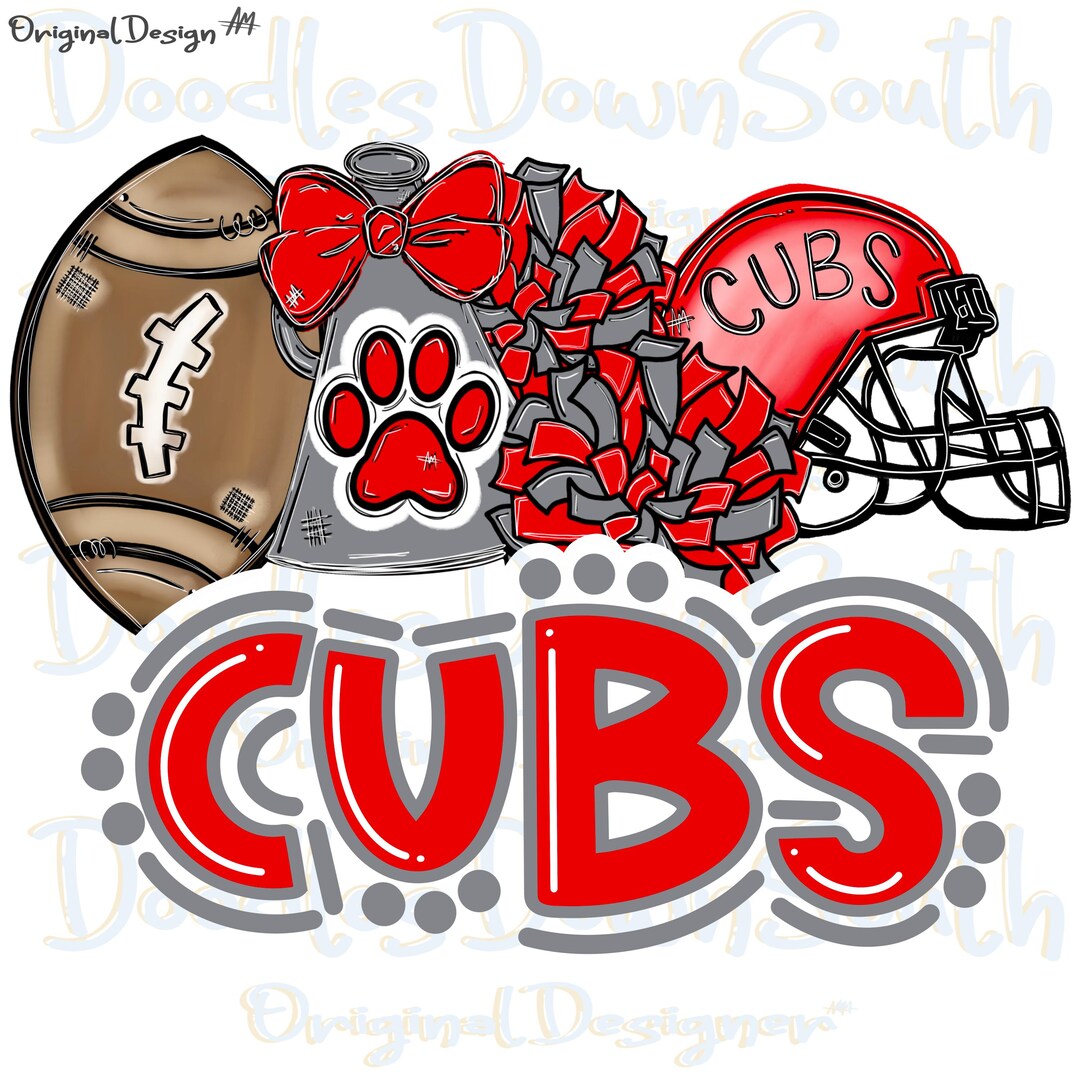 CUBS - Football Helmet Cheer Pompoms Paw Print Megaphone - Doodle ...