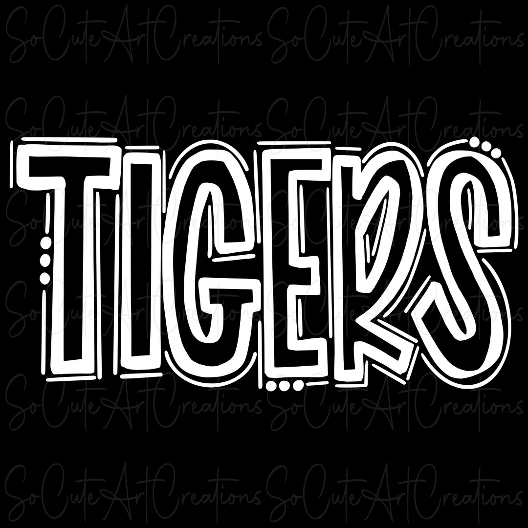TIGERS White - Doodle Word Outline - Sublimation PNG - Digital Artwork ...