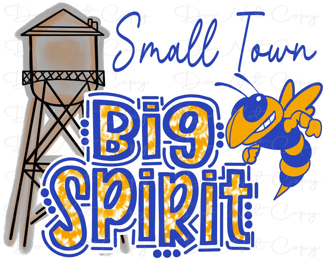 Small Town Big Spirit - Blue and Yellow - Doodle Letters Tiedye ...