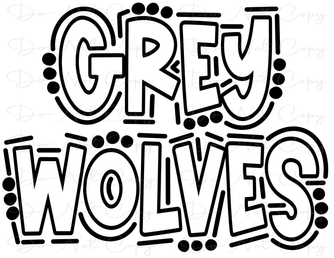 Grey Wolves - Doodle Letters Transparent Background - Sublimation PNG ...