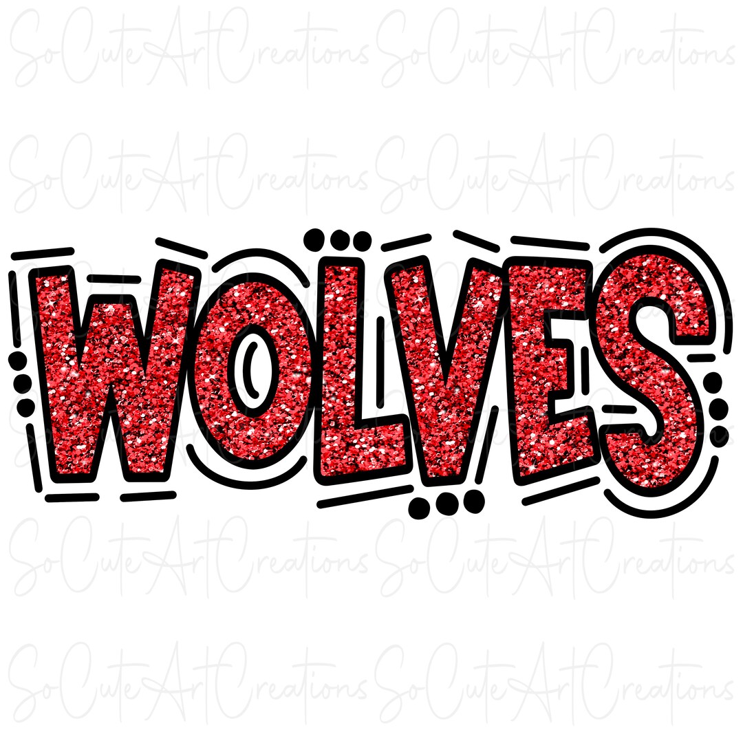 WOLVES - Doodle Word Glitter Red - Sublimation PNG - Digital Artwork ...