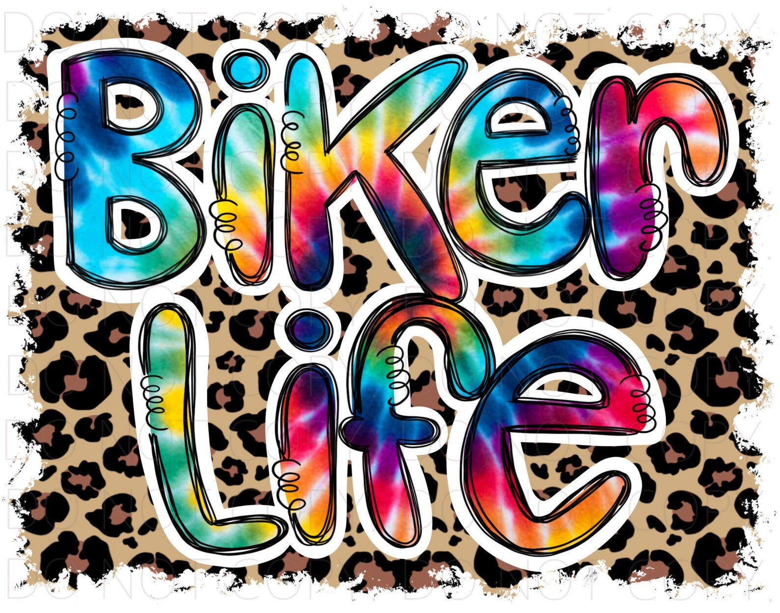 Biker Life - Doodle Letters Leopard Print - Sublimation PNG - Digital ...