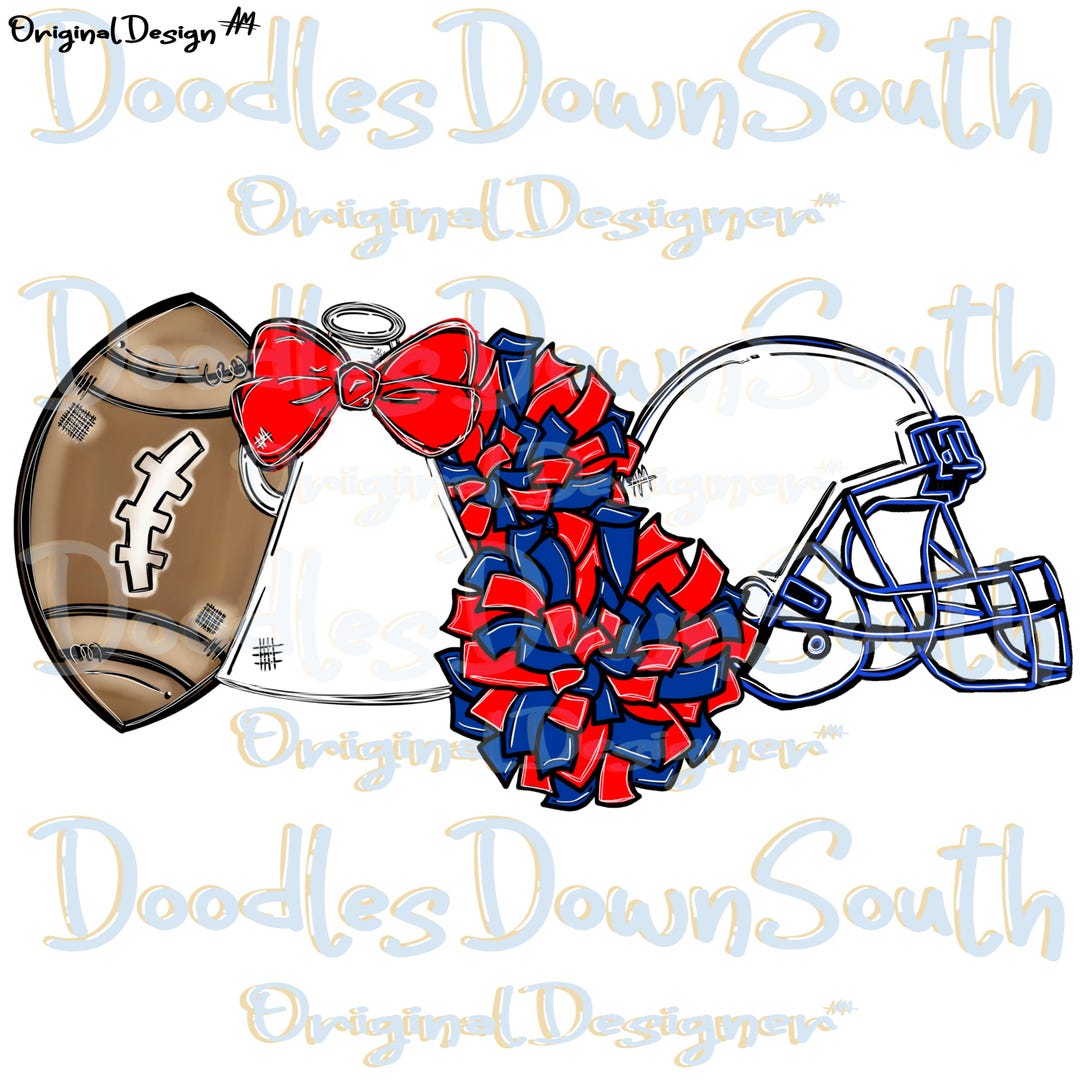 Football Helmet Cheer Pompoms Bow Megaphone - DTF Sublimation PNG ...