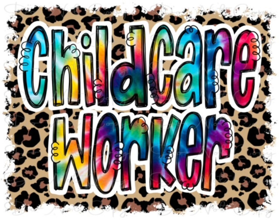 Childcare Worker Doodle Letters Leopard Print - Sublimation PNG ...