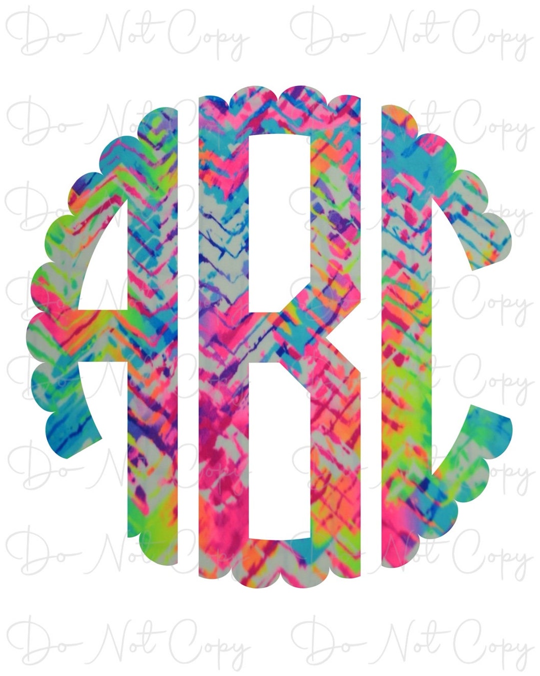 Custom Neon Scallop Monogram PNG - Sublimation Design - Etsy