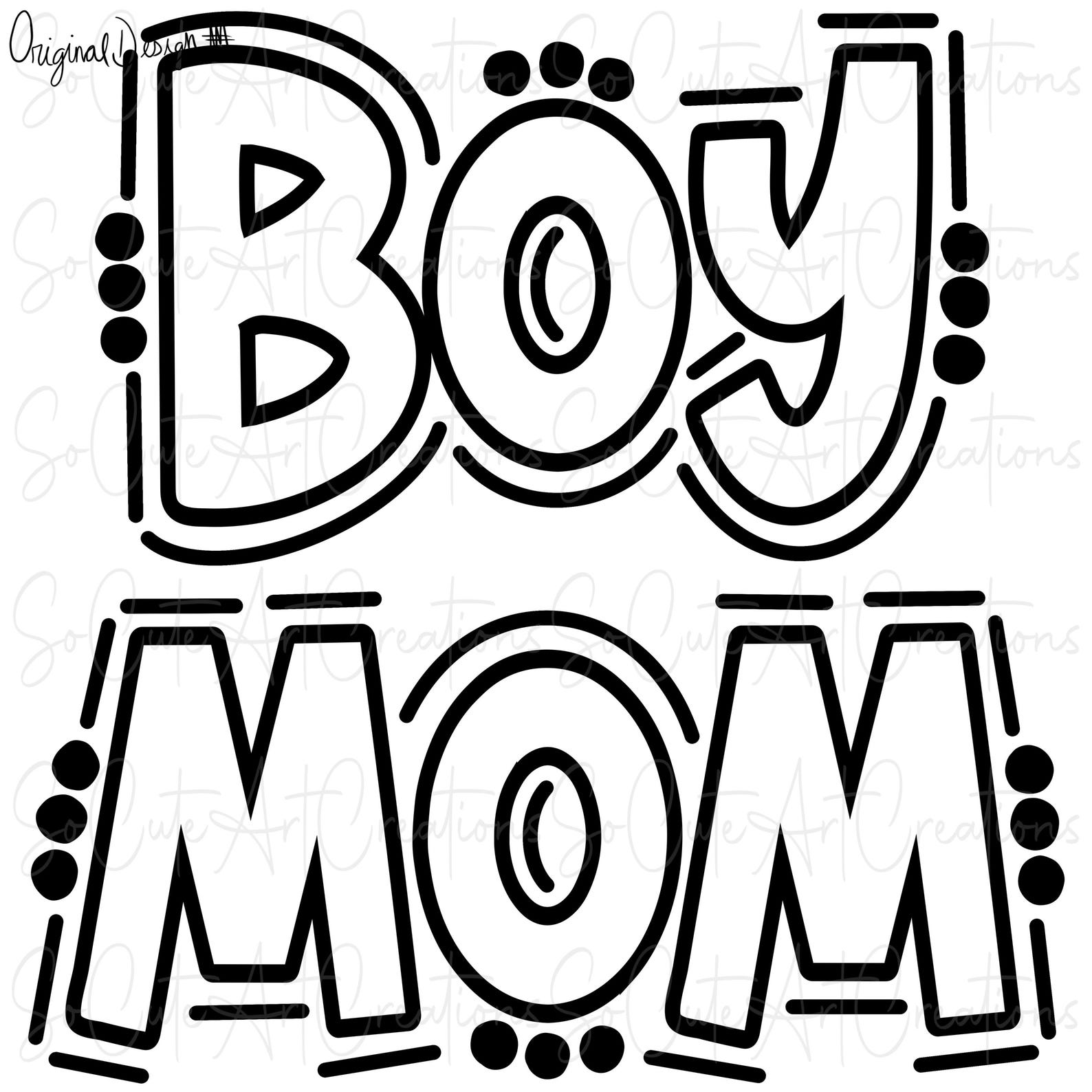 Boy Mom - Doodle Word Outline - DTF Sublimation PNG Svg - Digital ...
