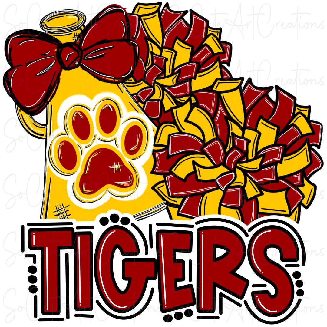 TIGERS - Cheer Pompoms Megaphone Mascot - Doodle Letters - Sublimation ...