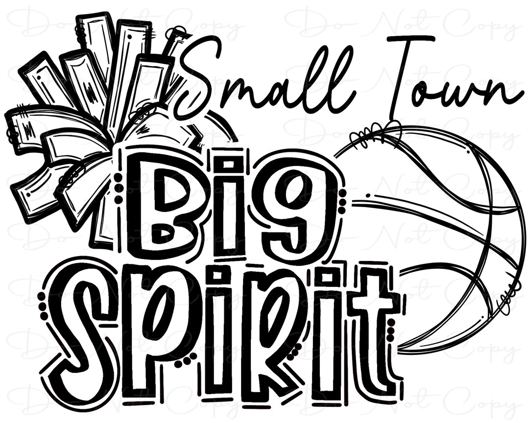 Small Town Big Spirit - Basketball and Pompom - BLANK - Doodle Letters ...