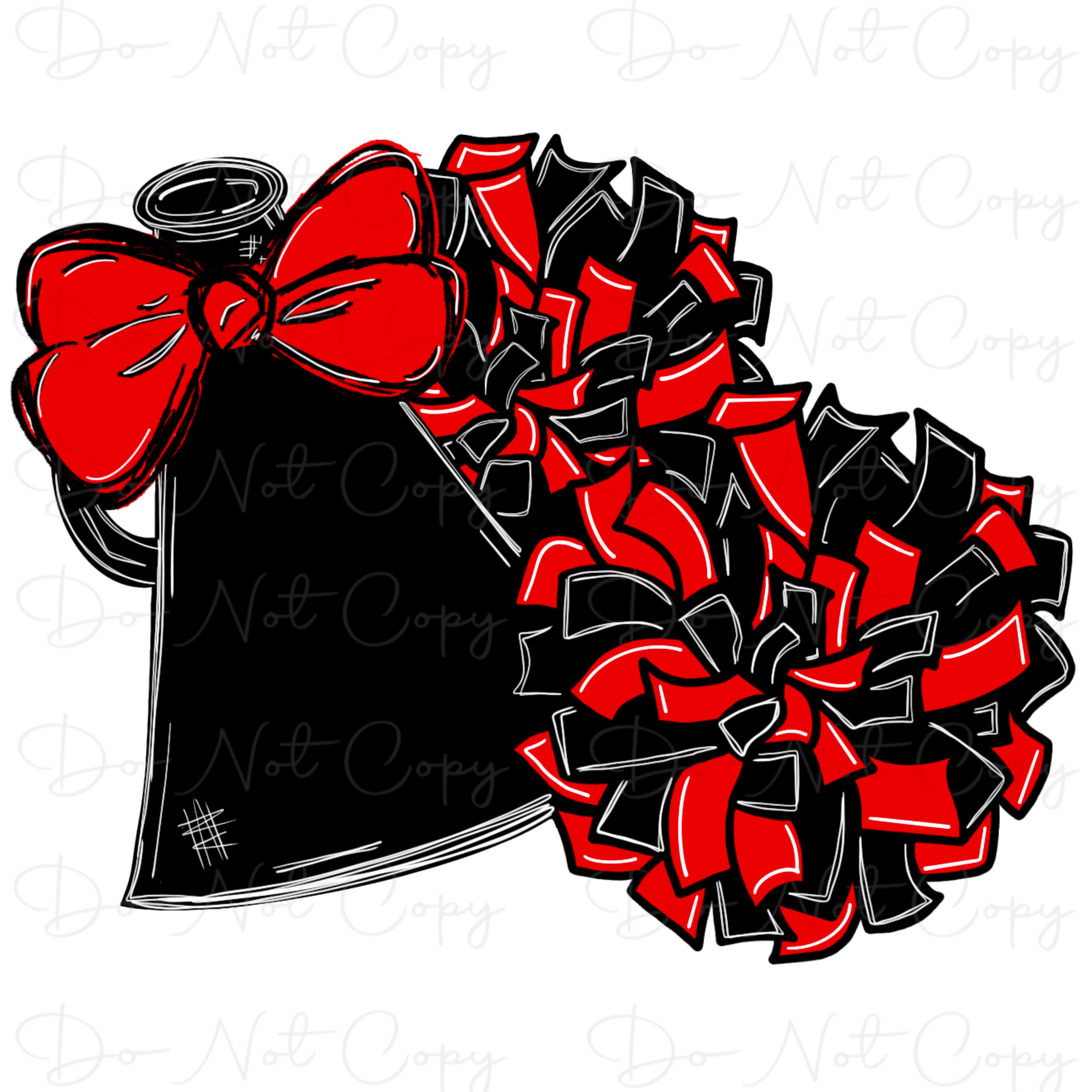 Cheer Pompoms Megaphone - Black and Red - Sublimation PNG - Digital ...