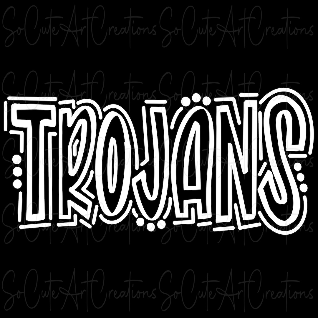 TROJANS - White Doodle Word - DTF Sublimation Png SVG - Digital Artwork ...