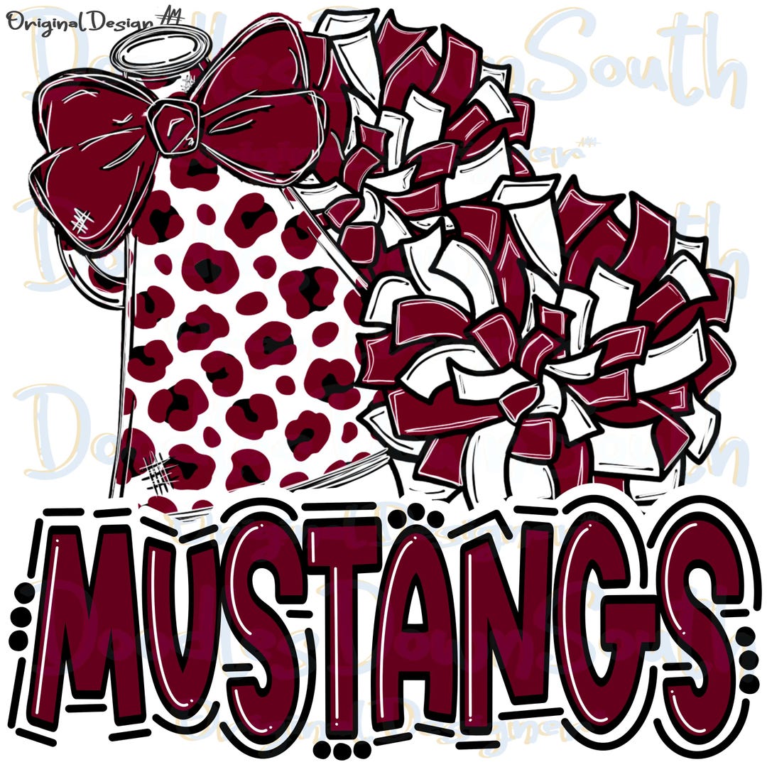 MUSTANGS - Cheer Pompoms Megaphone Mascot - Doodle Letters ...