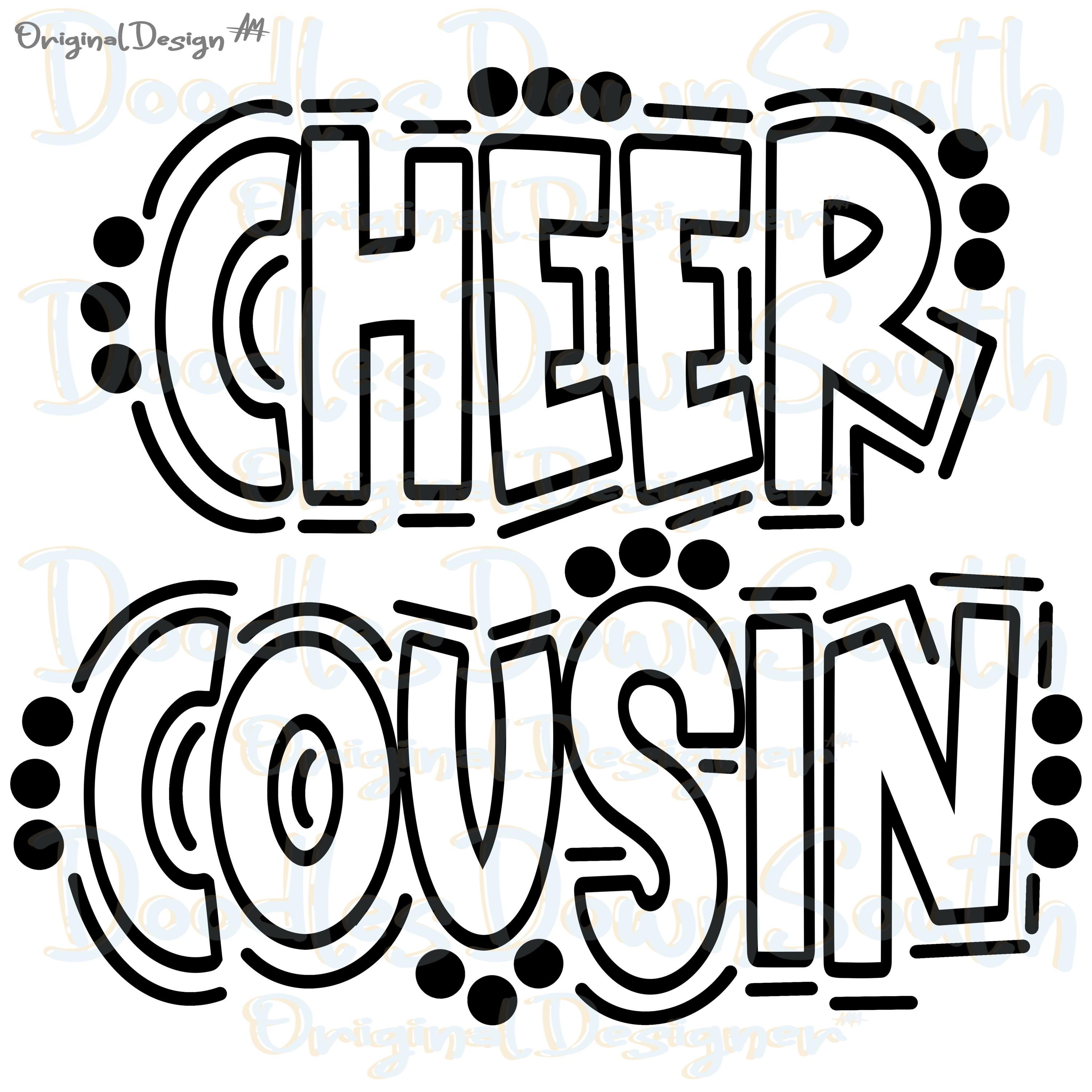 Cheer Cousin- Doodle Word Outline- Sublimation PNG and SVG - Digital ...