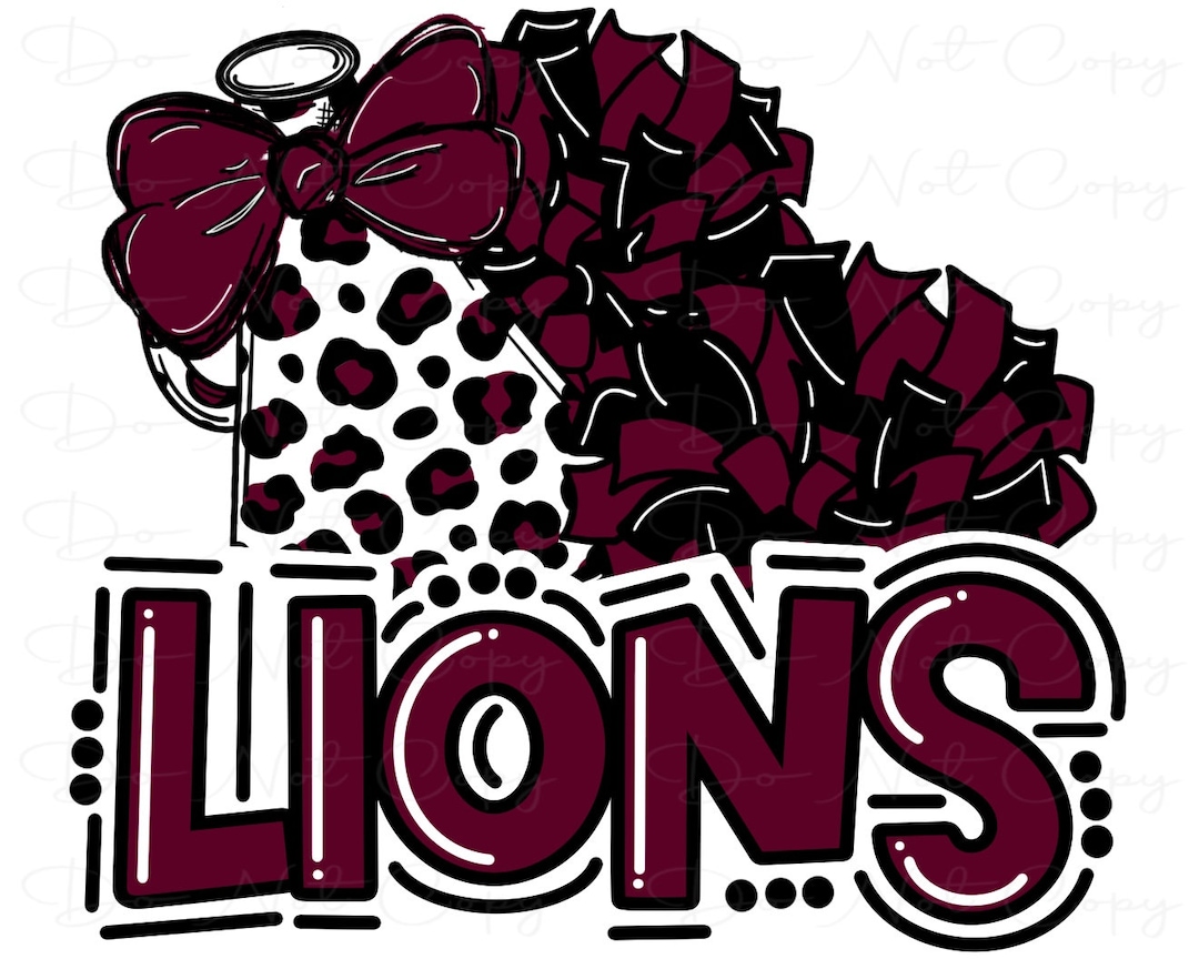 LIONS - Cheer Pompoms Megaphone Mascot - Black and Maroon - Doodle ...
