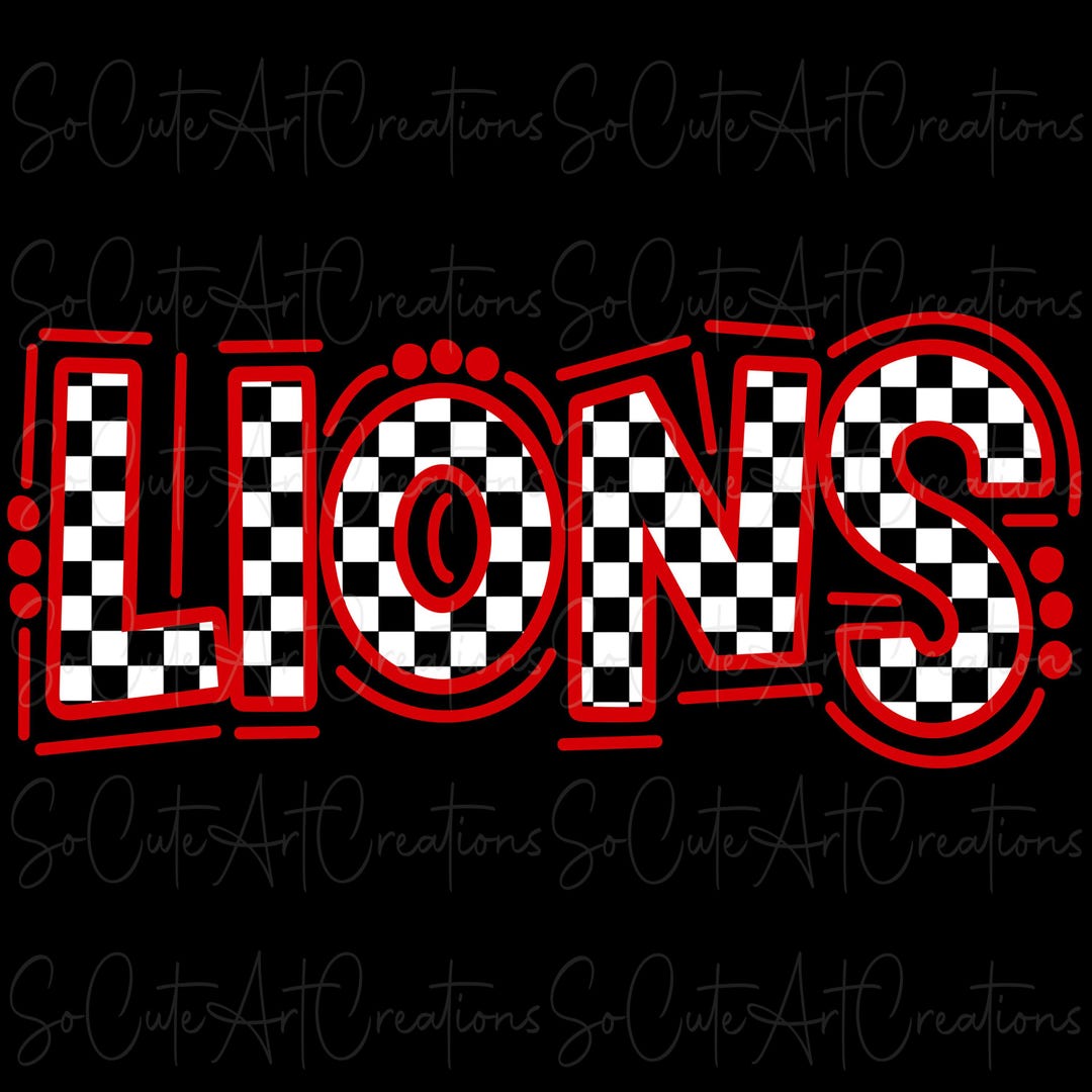 LIONS - Checker Doodle Word - DTF Sublimation PNG - Digital Artwork ...