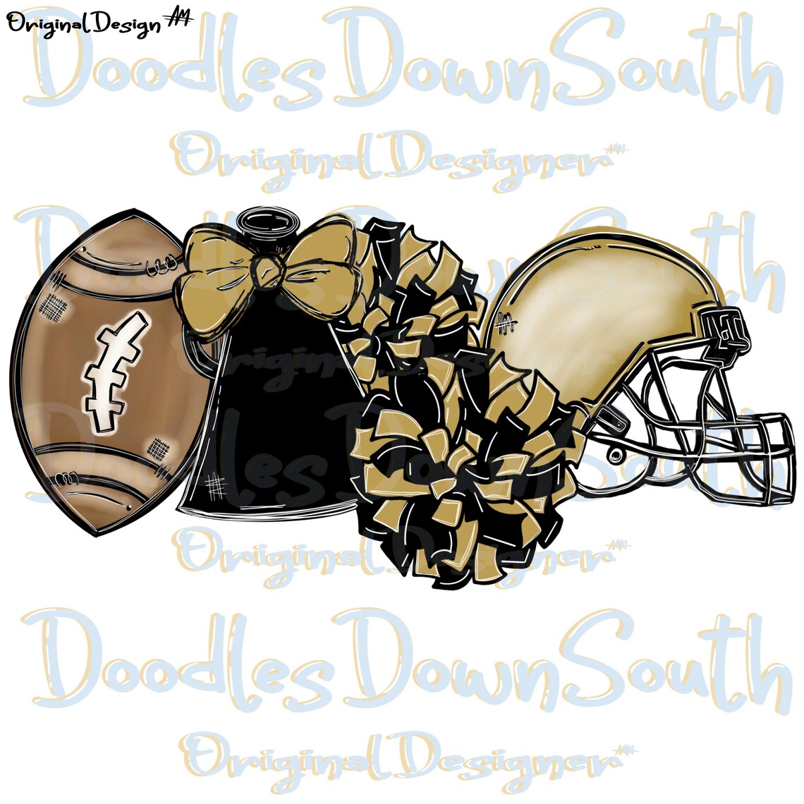 Football Helmet Cheer Pompoms Bow Megaphone - DTF Sublimation PNG ...