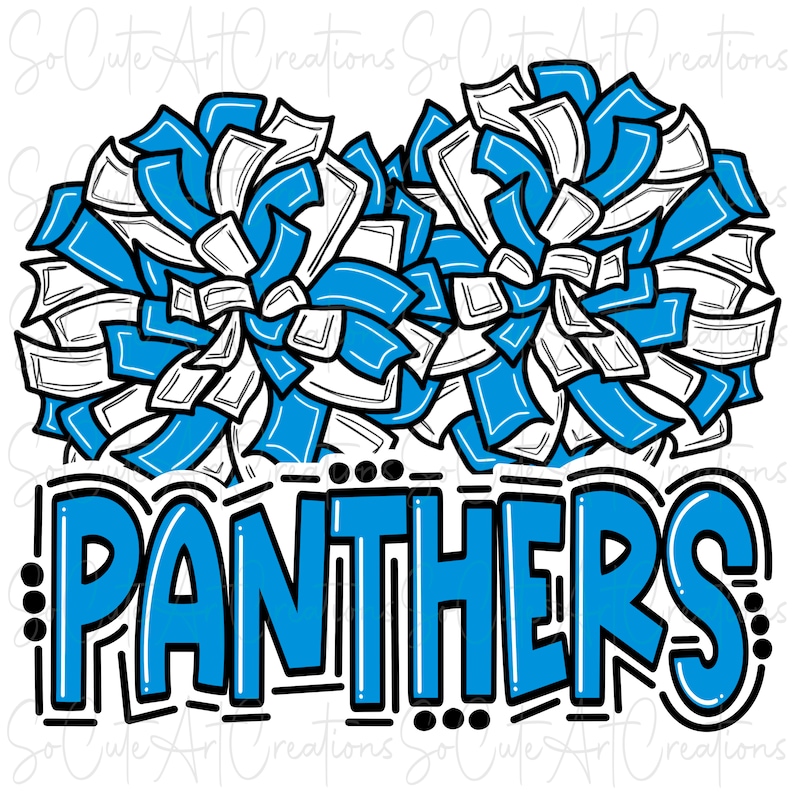 PANTHERS - Cheer Pompoms Mascot - Doodle Letters - Sublimation PNG DTF ...