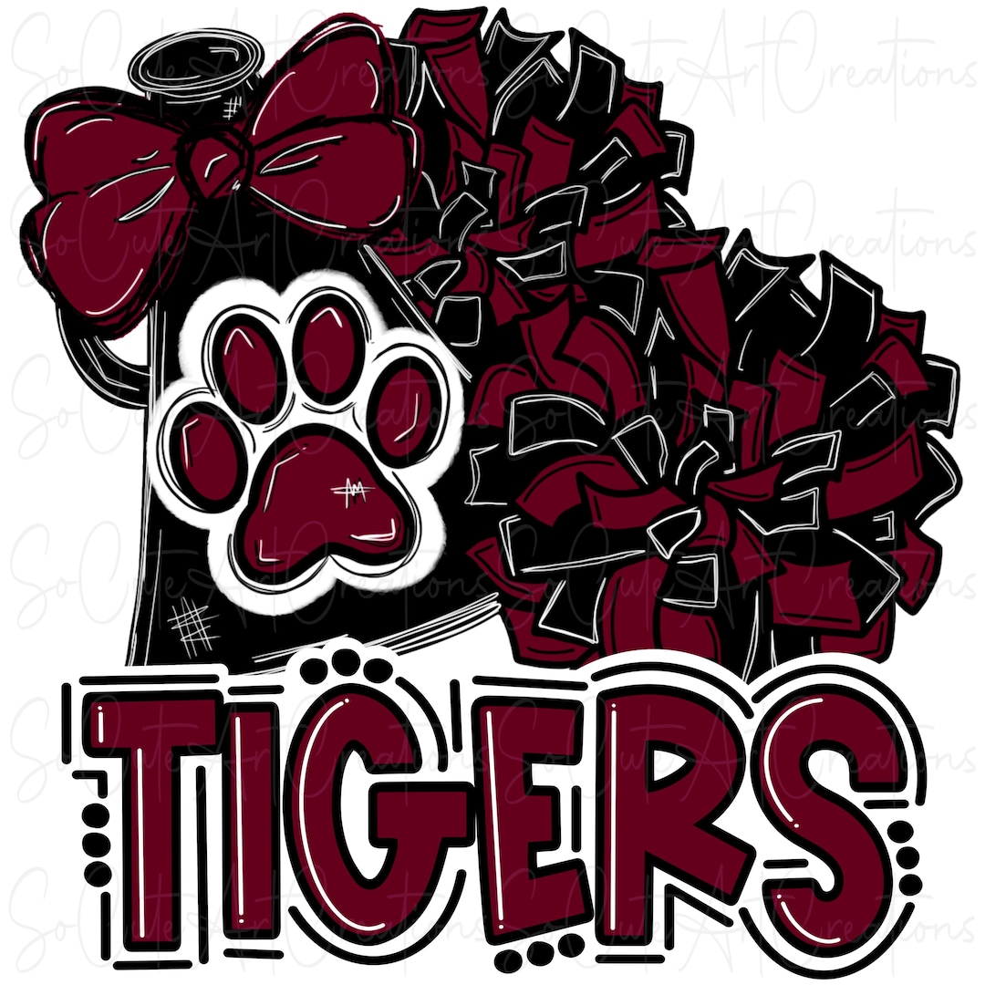 TIGERS - Cheer Pompoms Megaphone Mascot - Doodle Letters - DTF ...