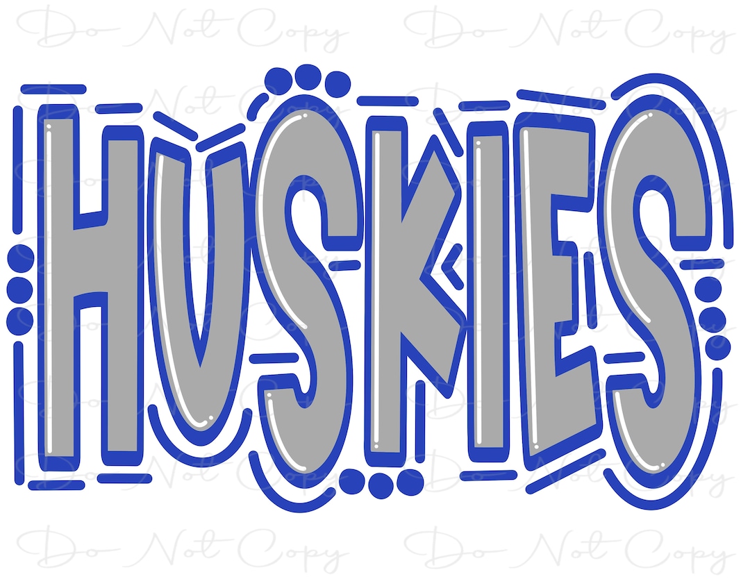 HUSKIES - Doodle Letters Royal Blue and Grey - Sublimation PNG ...