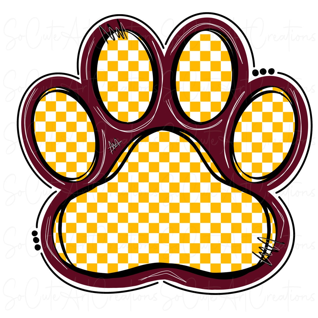 Paw Print - Checker Maroon and Yellow Gold - Sublimation DTF - PNG ...