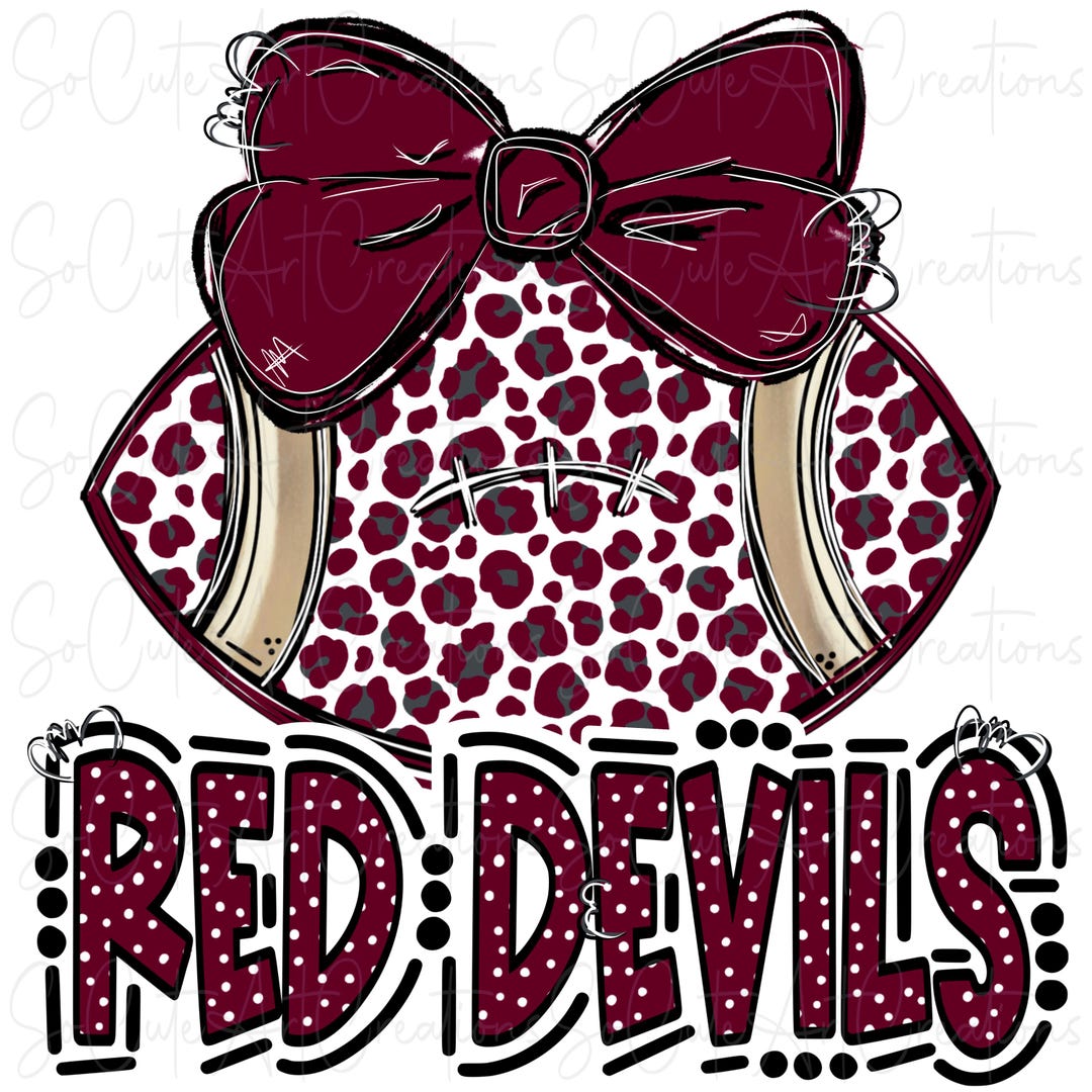 RED DEVILS - Football and Bow - Doodle Letters - School Spirit ...