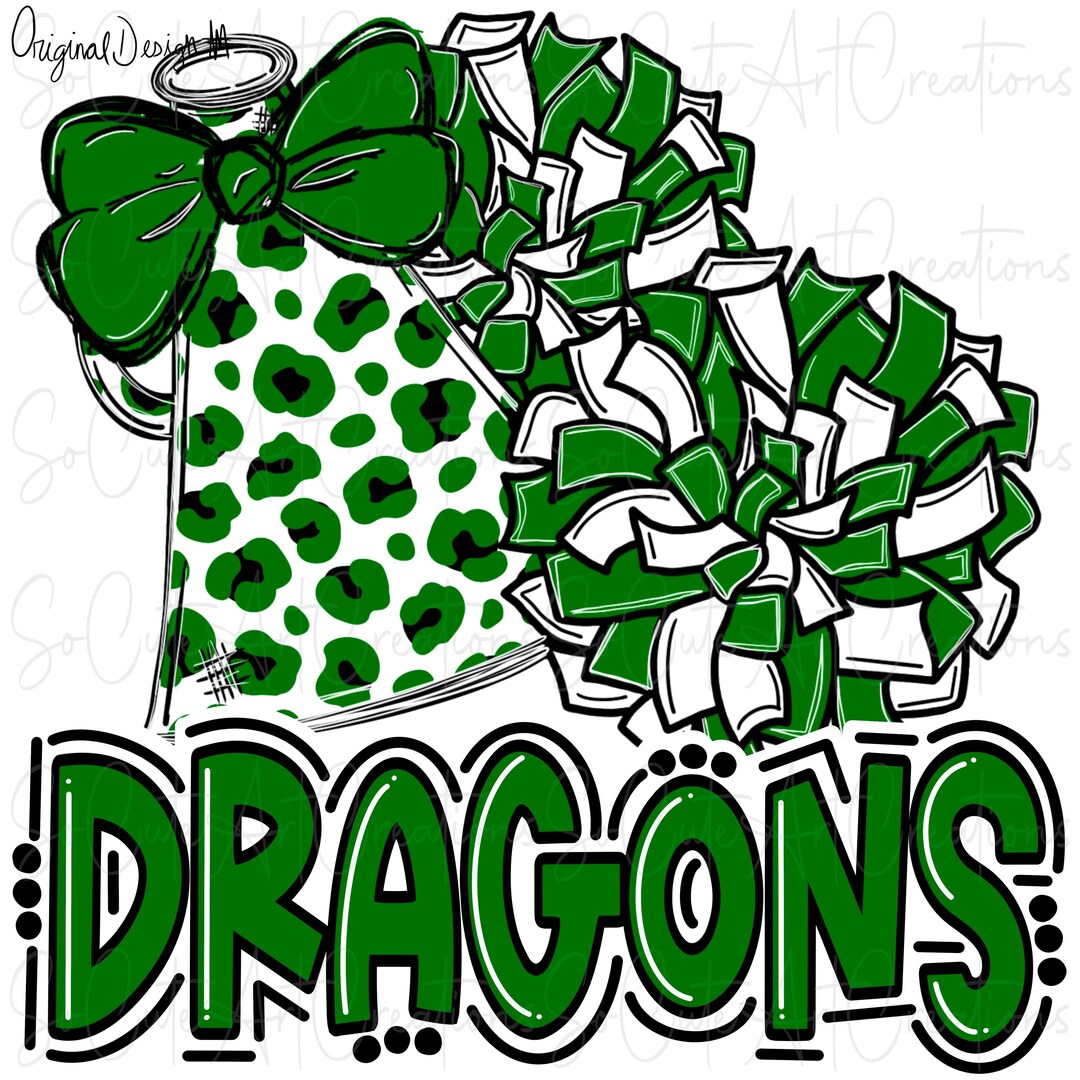 DRAGONS - Cheer Pompoms Megaphone Mascot - Doodle Letters - DTF ...