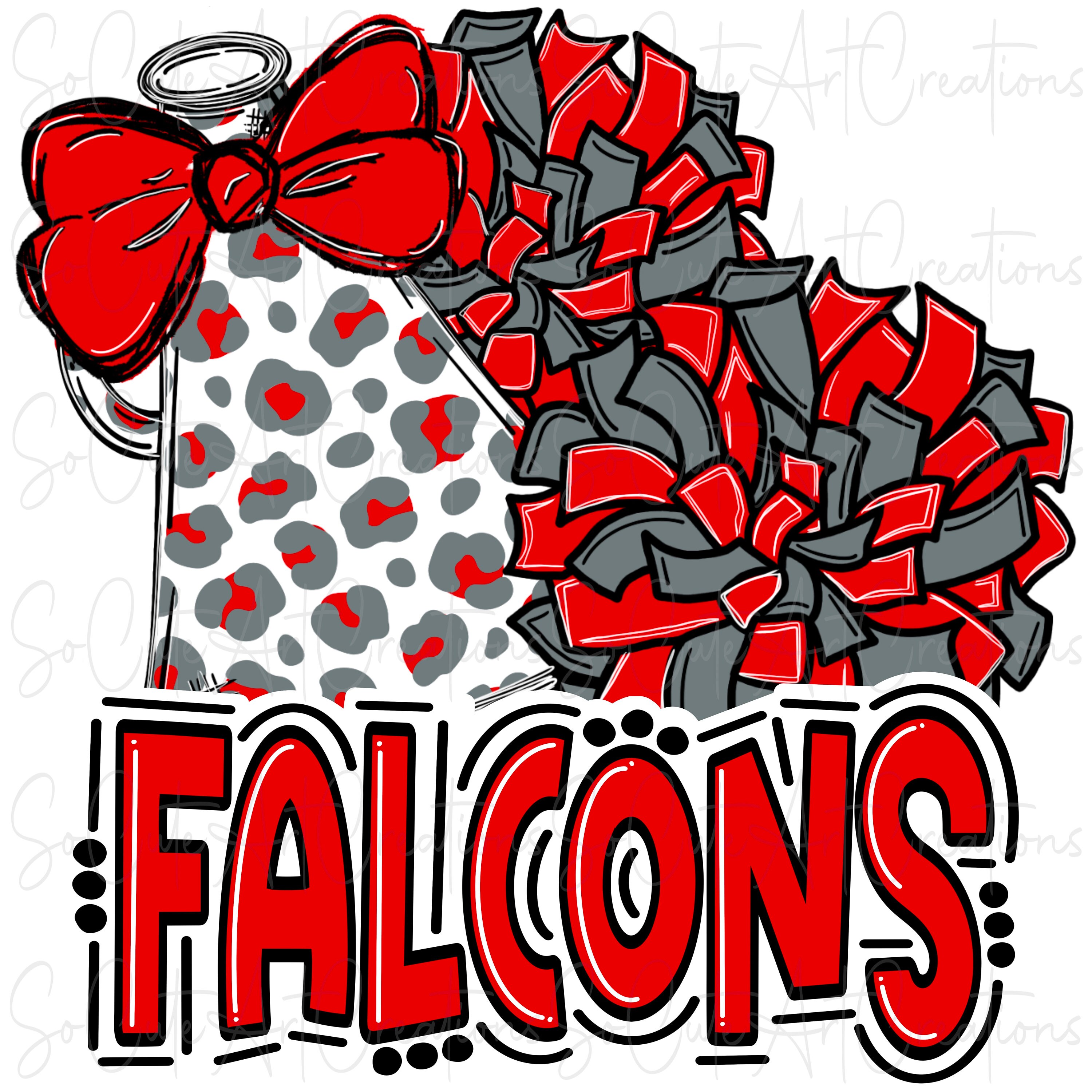 FALCONS Cheer Pompoms Megaphone Mascot Doodle Letters Sublimation PNG ...