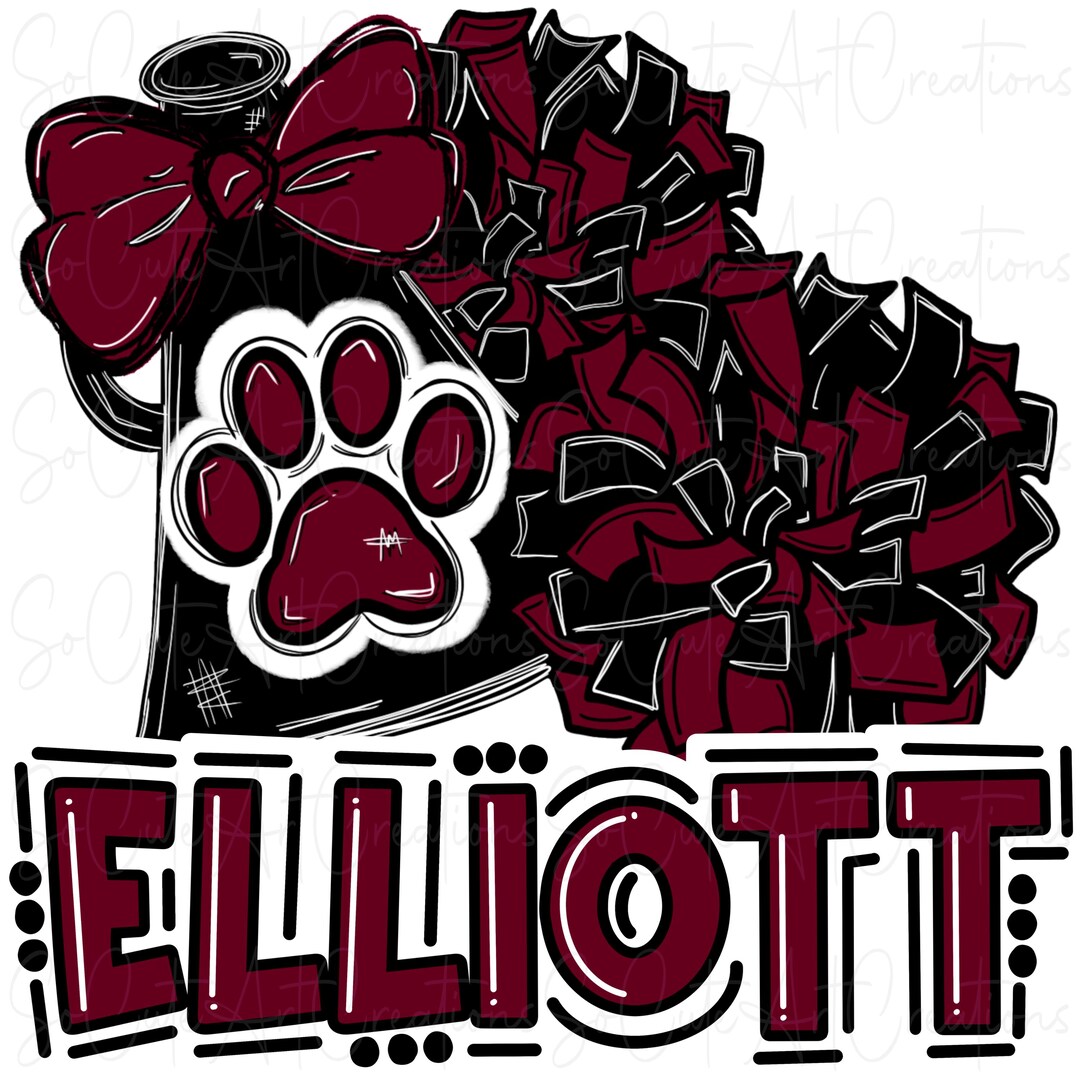 ELLIOTT - Cheer Pompoms Megaphone Mascot - Doodle Letters - Sublimation ...