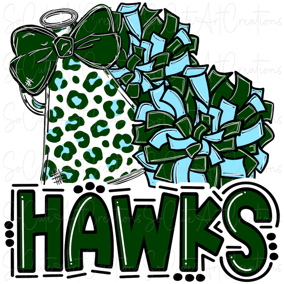 HAWKS - Cheer Pompoms Megaphone Mascot - Doodle Letters - Sublimation ...