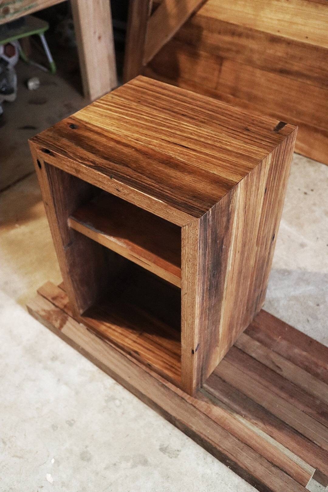 Waterfall messmate bedside table — Ironash Woodworks