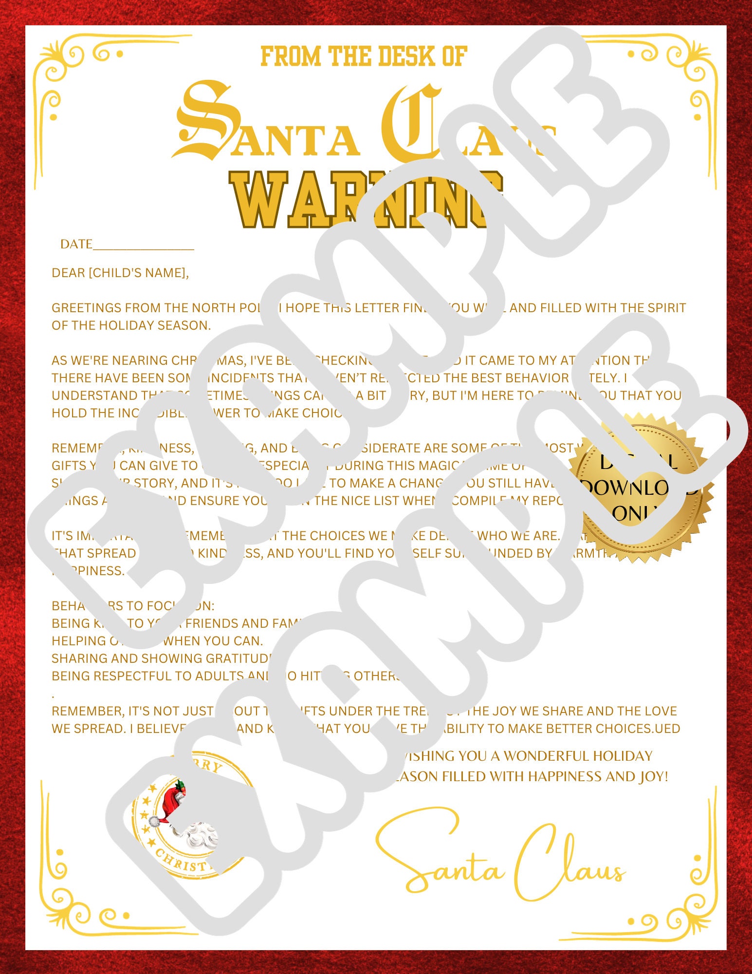 Editable Santa Warning Letter Printable North Pole Warning Kit Print ...