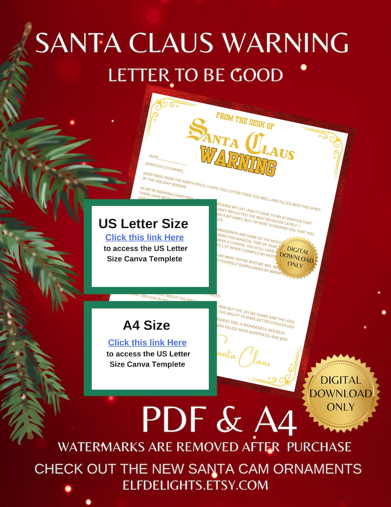 Editable Santa Warning Letter Printable North Pole Warning Kit Print ...