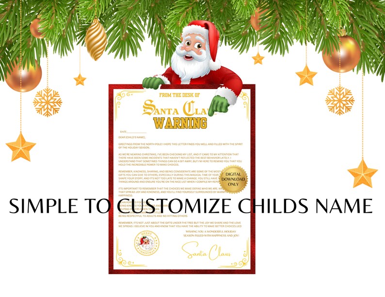 Editable Santa Warning Letter Printable North Pole Warning Kit Print ...
