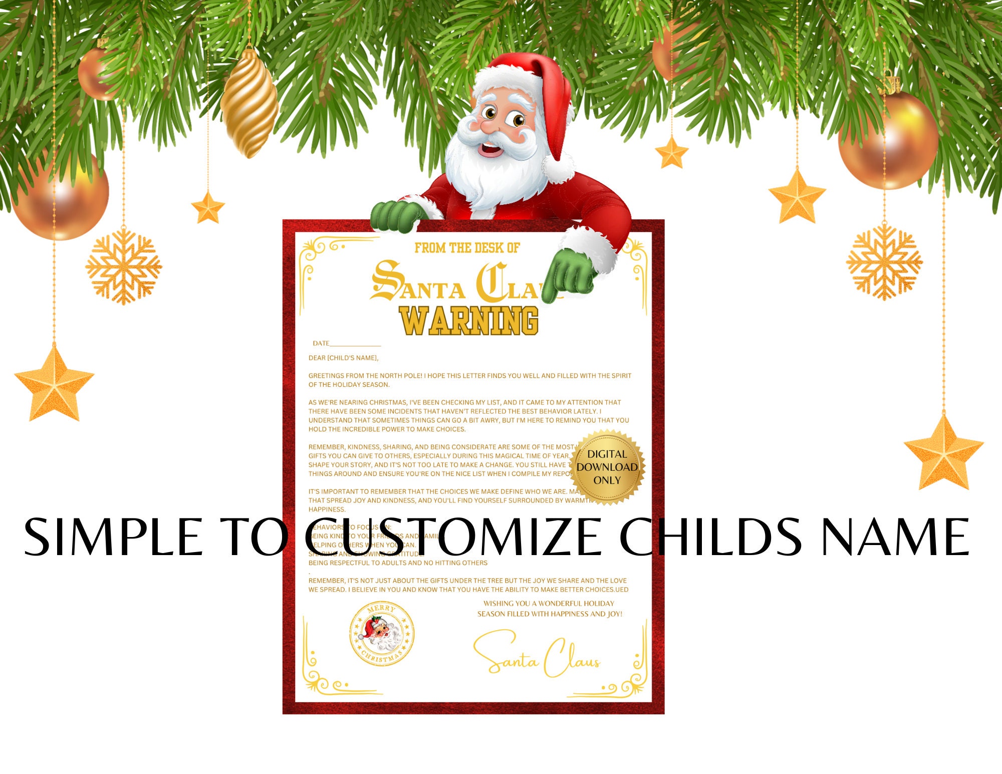 Editable Santa Warning Letter Printable North Pole Warning Kit Print ...
