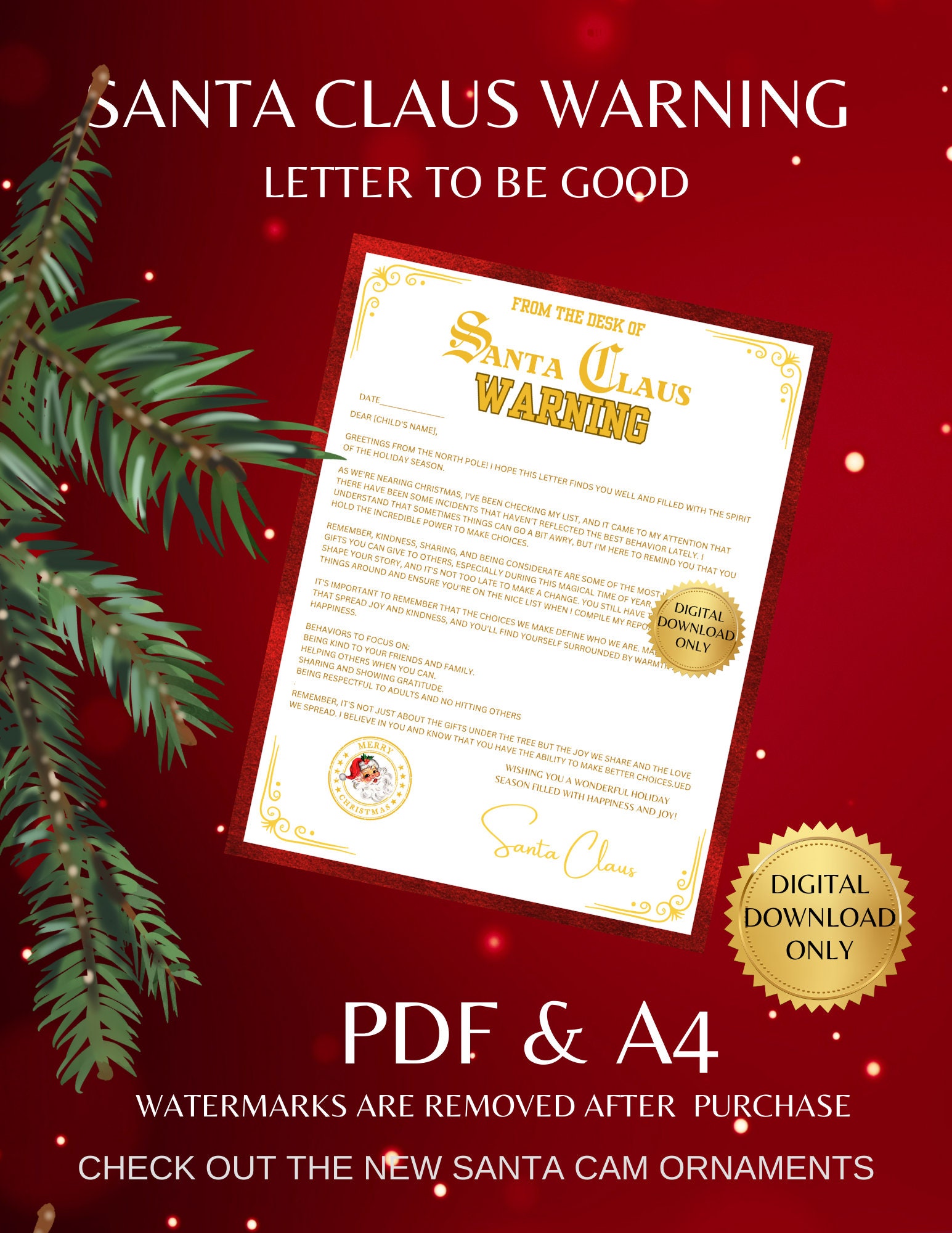 Editable Santa Warning Letter Printable North Pole Warning Kit Print ...