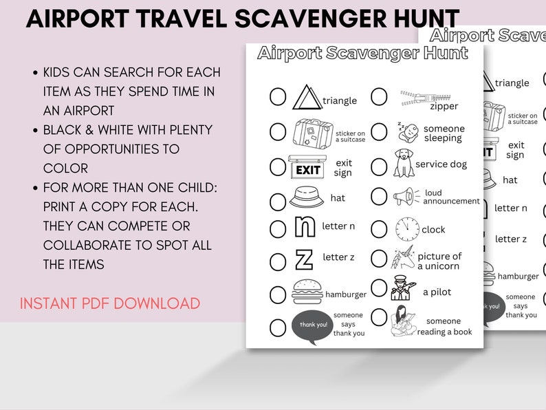 Airport Scavenger Hunt for Kids Travel Game for Kids Treasure Hunt for ...
